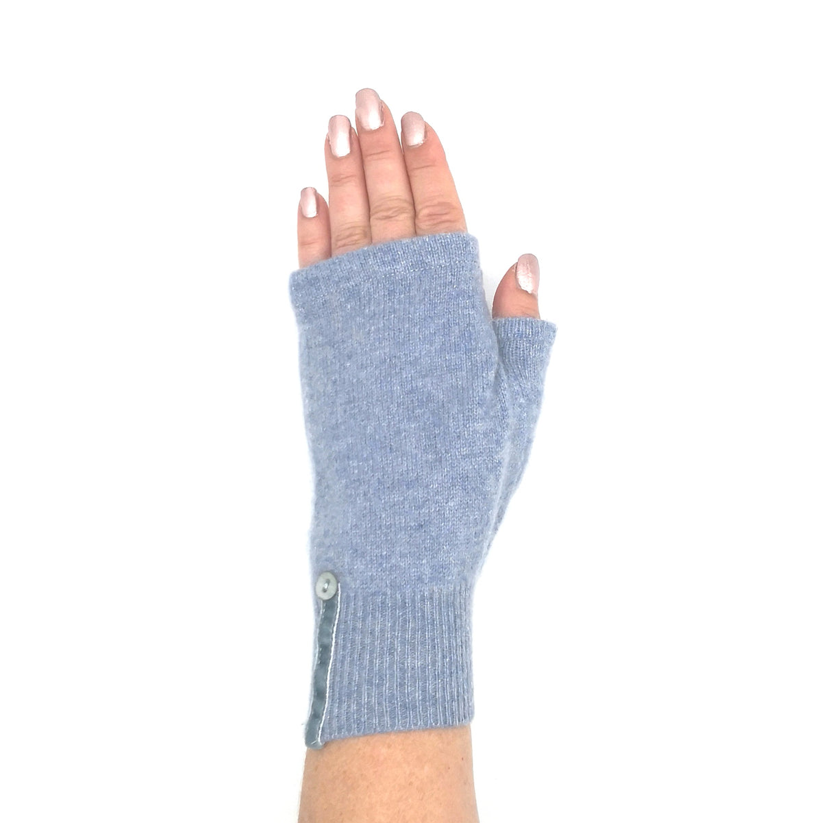 Recycled dusty blue cashmere Kitten Mittens, short– Kitten Mittens Seattle